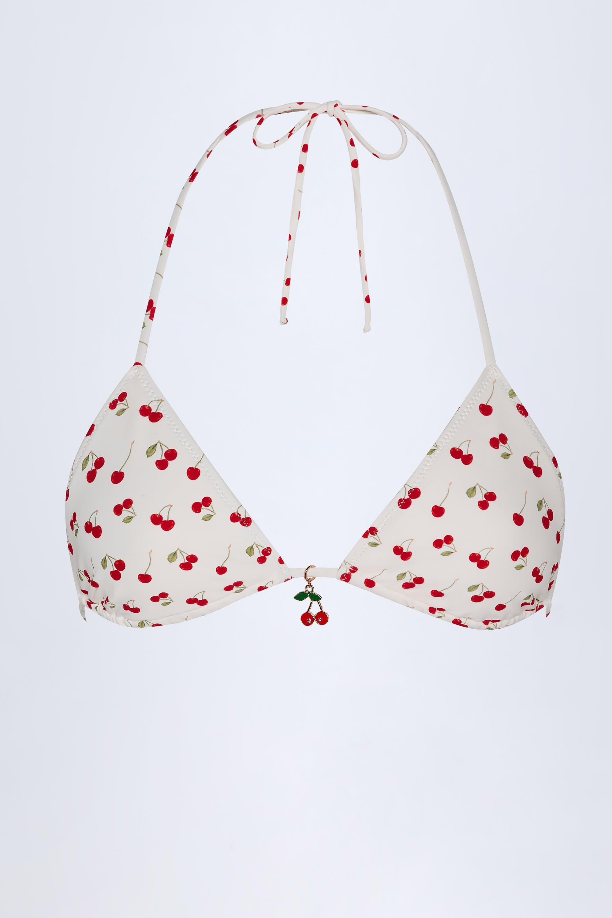 Calella Charm-Detail Triangle Bikini Top in Cherry Print | Oh Polly