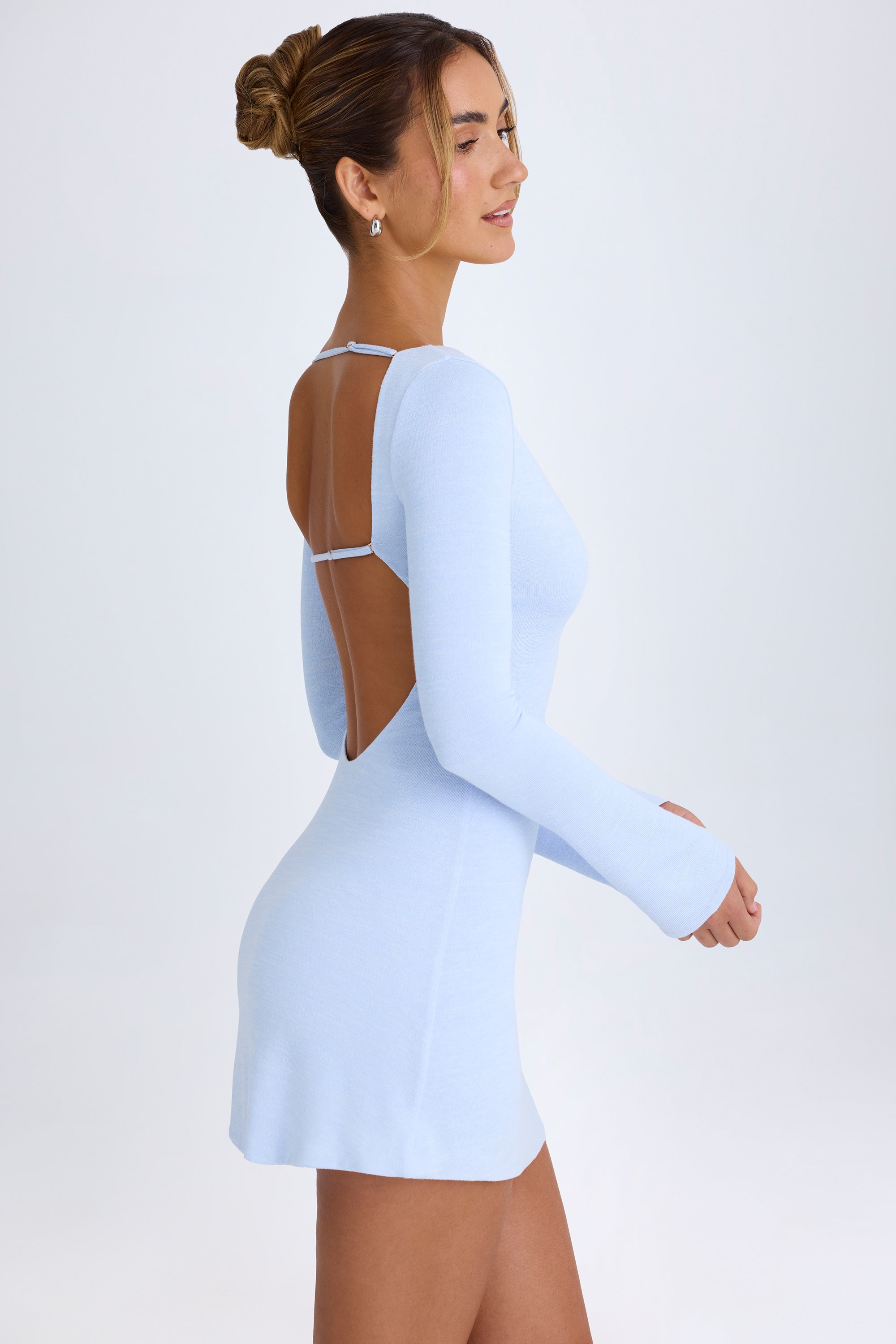 Mavisa Cut-Out Long-Sleeve Mini Dress in Periwinkle Blue | Oh Polly