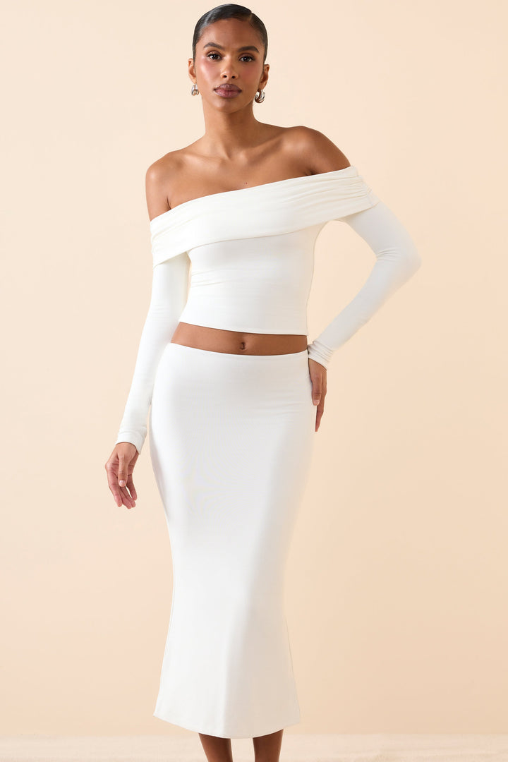 Livvy Modal Mid-Rise Midaxi Skirt in White | Oh Polly