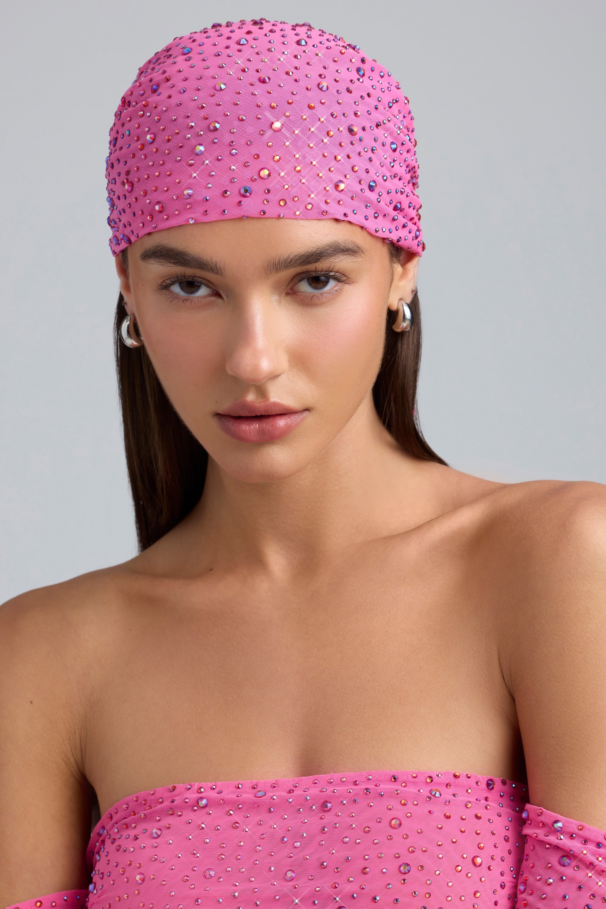 Jai Embellished Fishnet Headscarf in Bubblegum Pink | Oh Polly