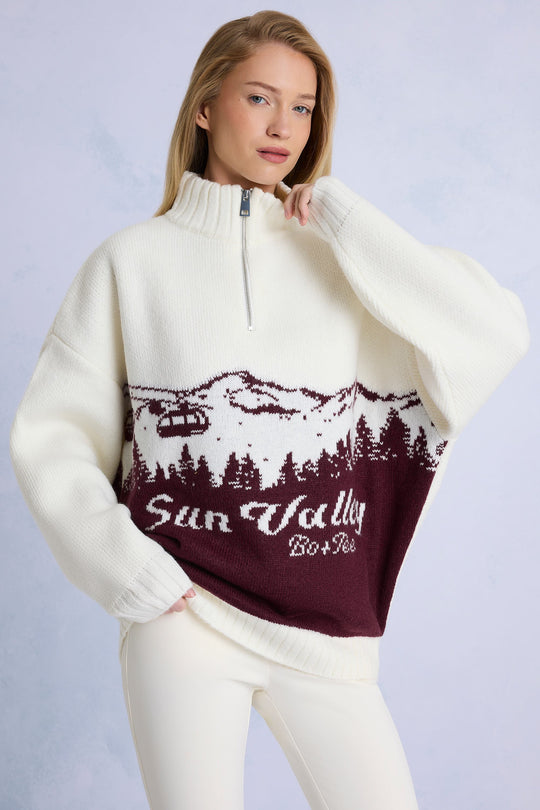 Knit Quarter-Zip Turtleneck Oversized Jumper in Burgundy | Bo+Tee – Oh ...
