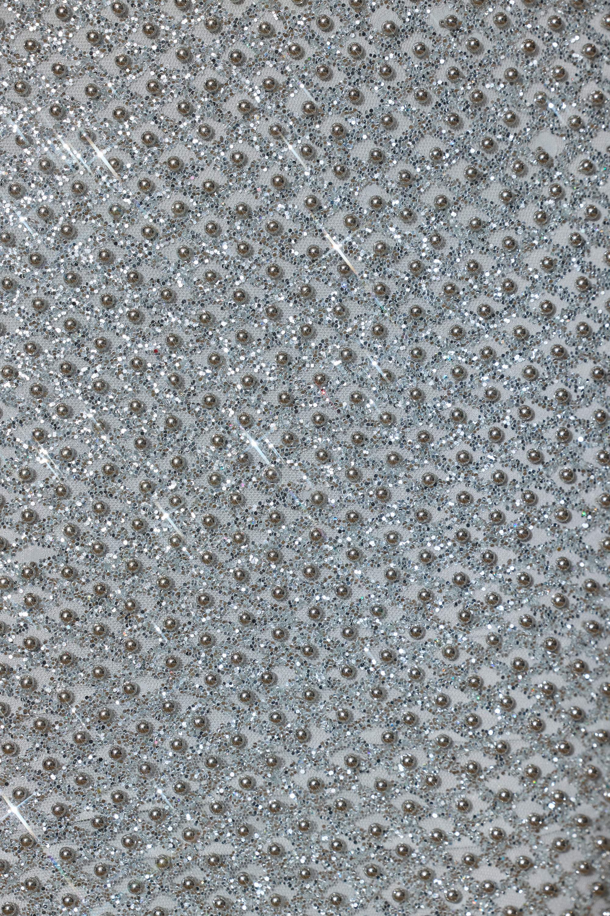 Katalia Embellished Cut-Out Gown in Silver | Oh Polly