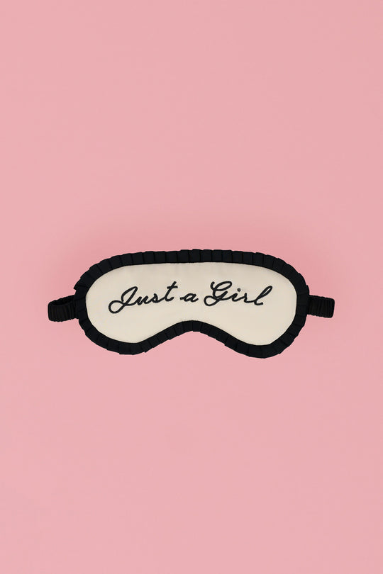 Ruya Ruffle-Trim Embroidered Eye Mask in Ivory | Oh Polly