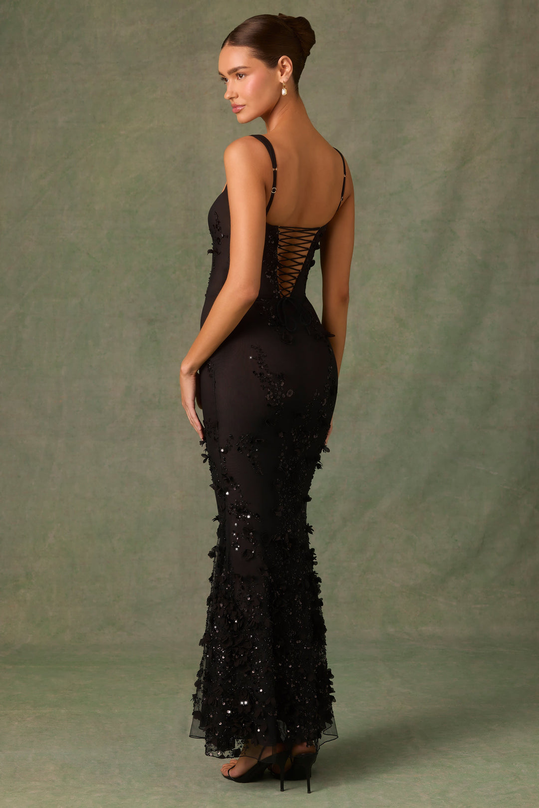 Vasanta Embellished Fishtail Corset Gown in Black | Oh Polly